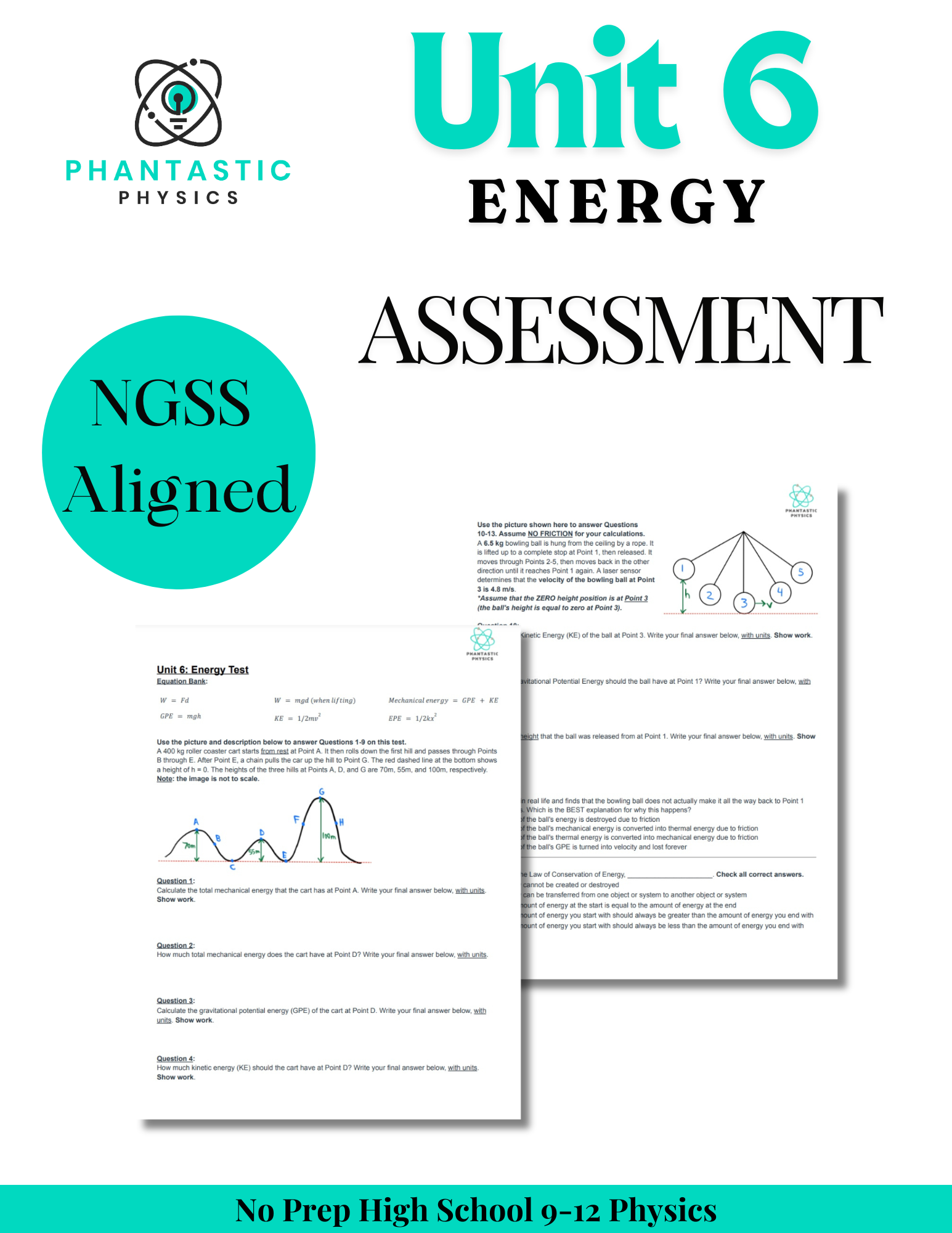 High School Physics: Energy Unit Test - Grades 9-12, NGSS Aligned ...