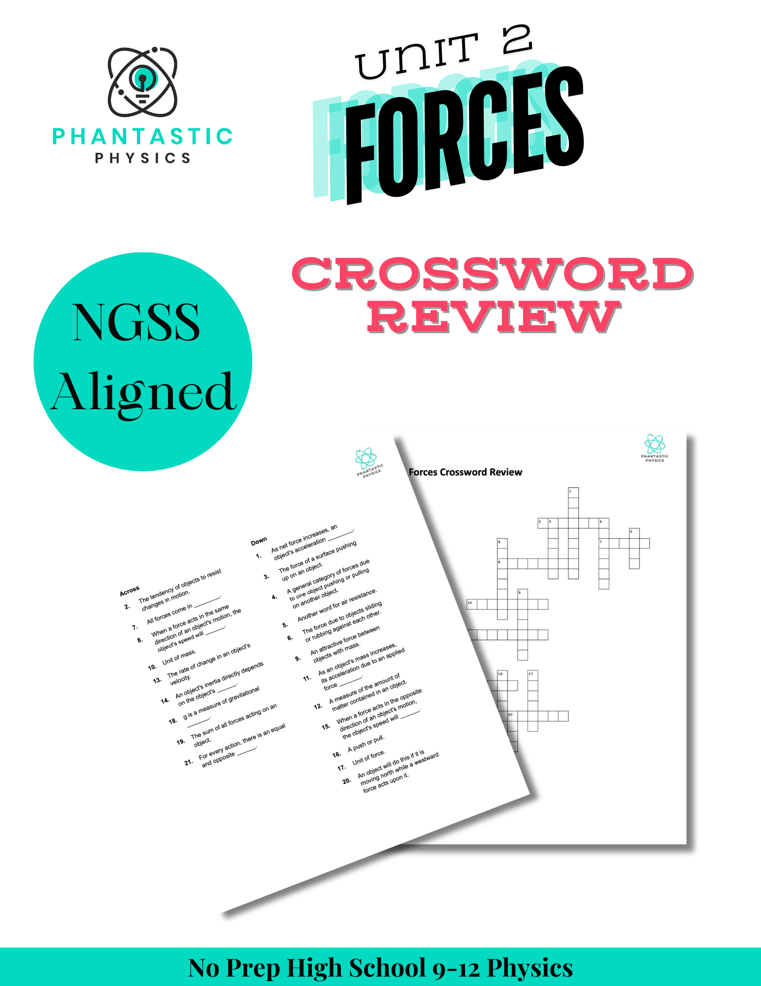 High School Physics Forces: Crossword Puzzle Review (Grades 9-12, NGSS ...