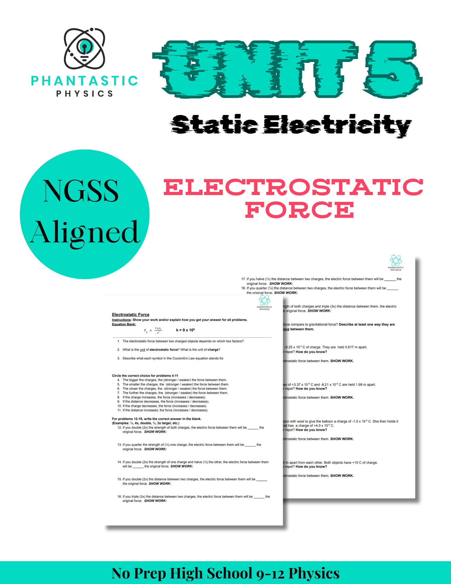 High School Physics: Electrostatic Force Assignment - Grades 9-12, NGS – Phantastic Physics