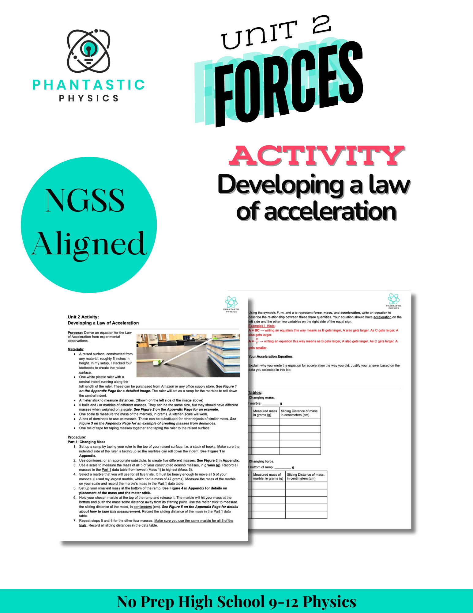 High School Physics: Law of Acceleration Activity (Grades 9-12, NGSS A ...