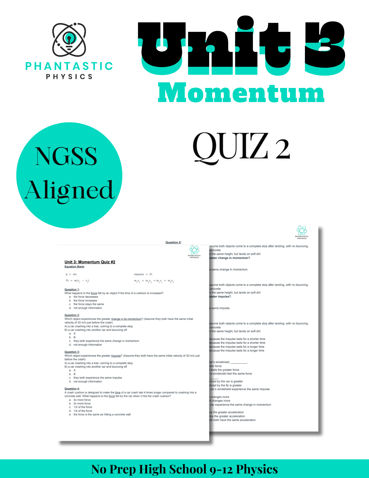High School Physics: Momentum Quiz #2 - Grades 9-12, NGSS Aligned Asse – Phantastic Physics