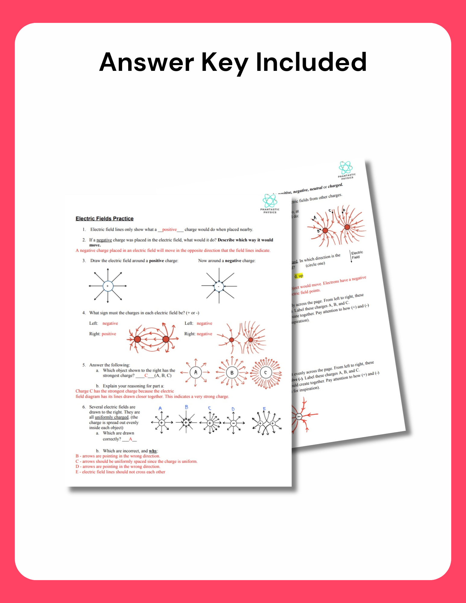 High School Physics: Electric Fields Assignment - Grades 9-12, NGSS Al ...