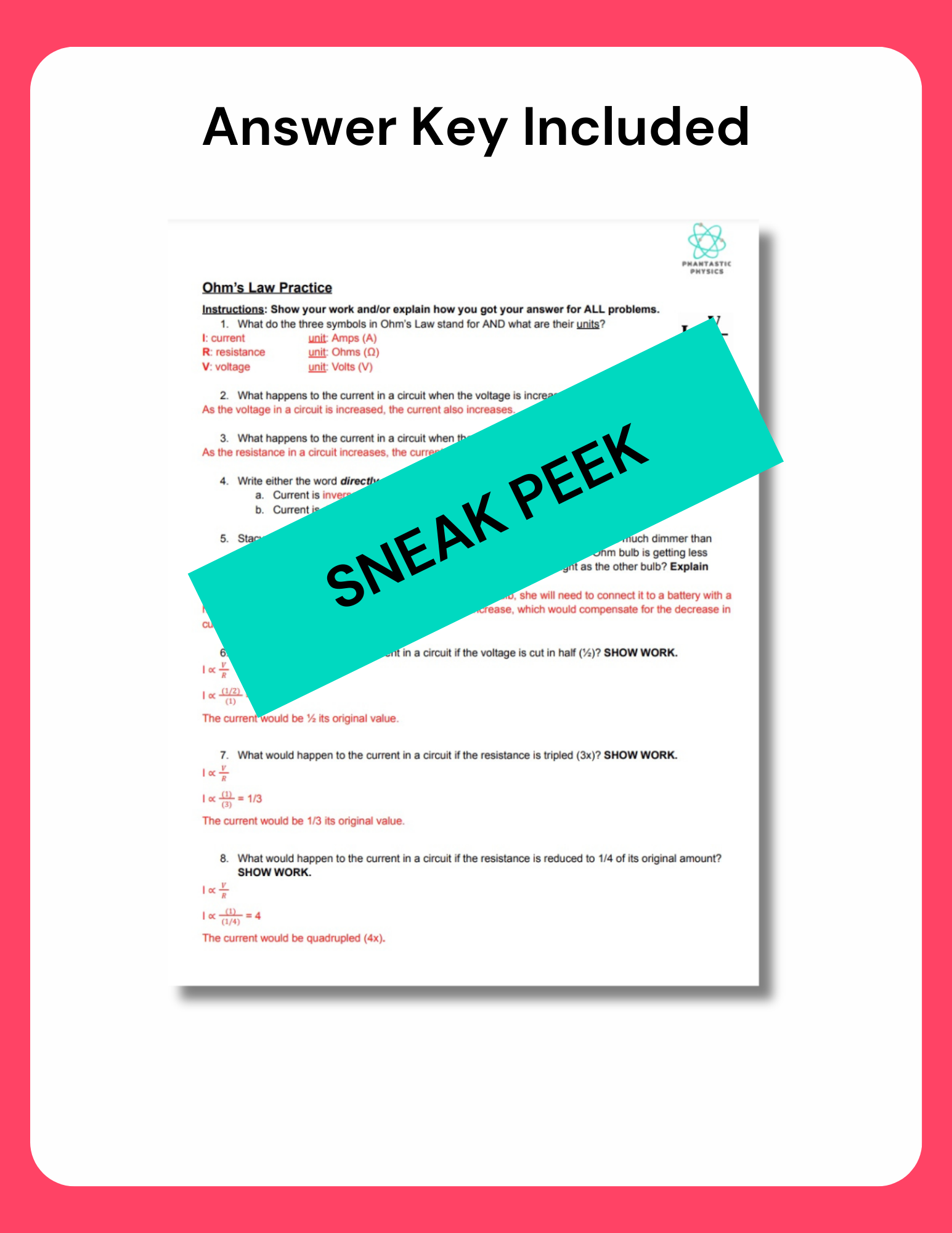 High School Physics: Ohm's Law Assignment - Grades 9-12, NGSS Aligned ...