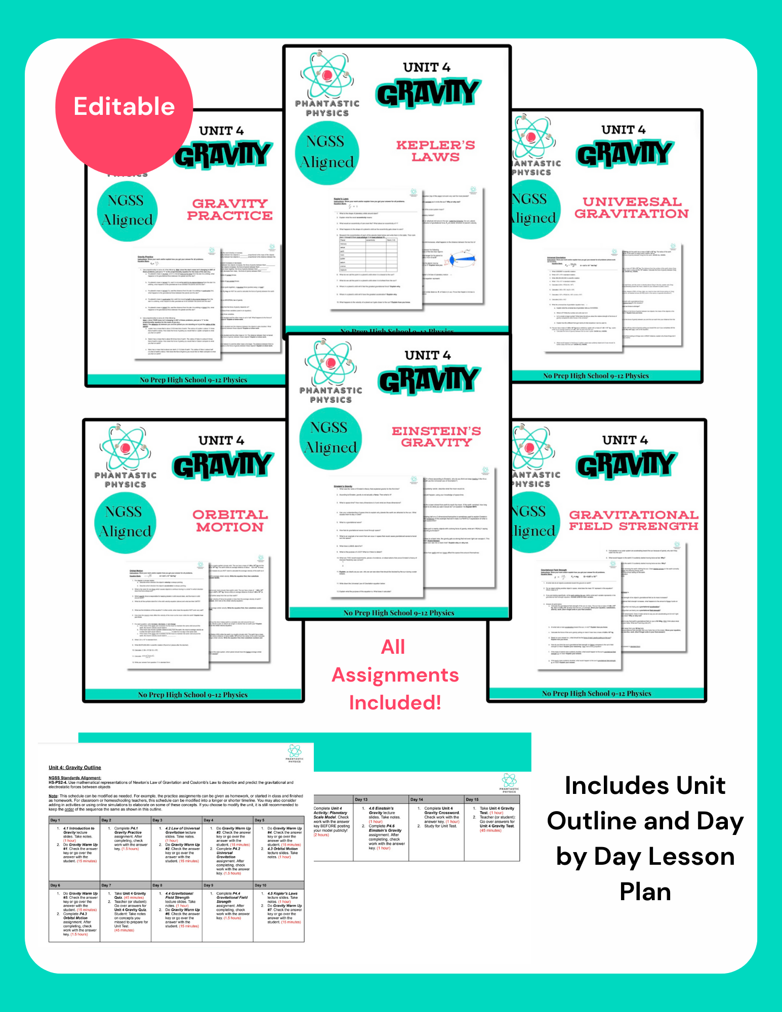 High School Physics Gravity: Complete Assignment Bundle NGSS Aligned G ...