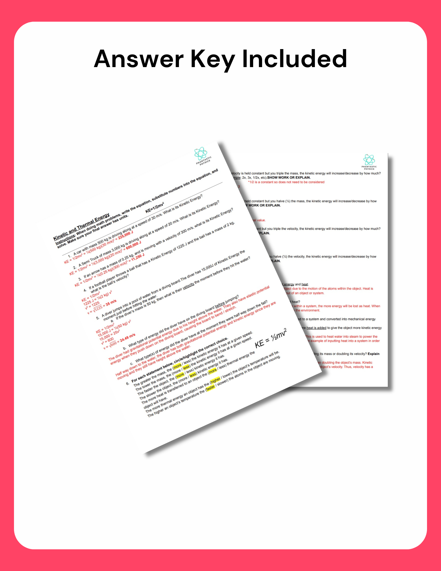 High School Physics: Kinetic and Thermal Energy Assignment-Grades 9-12 ...
