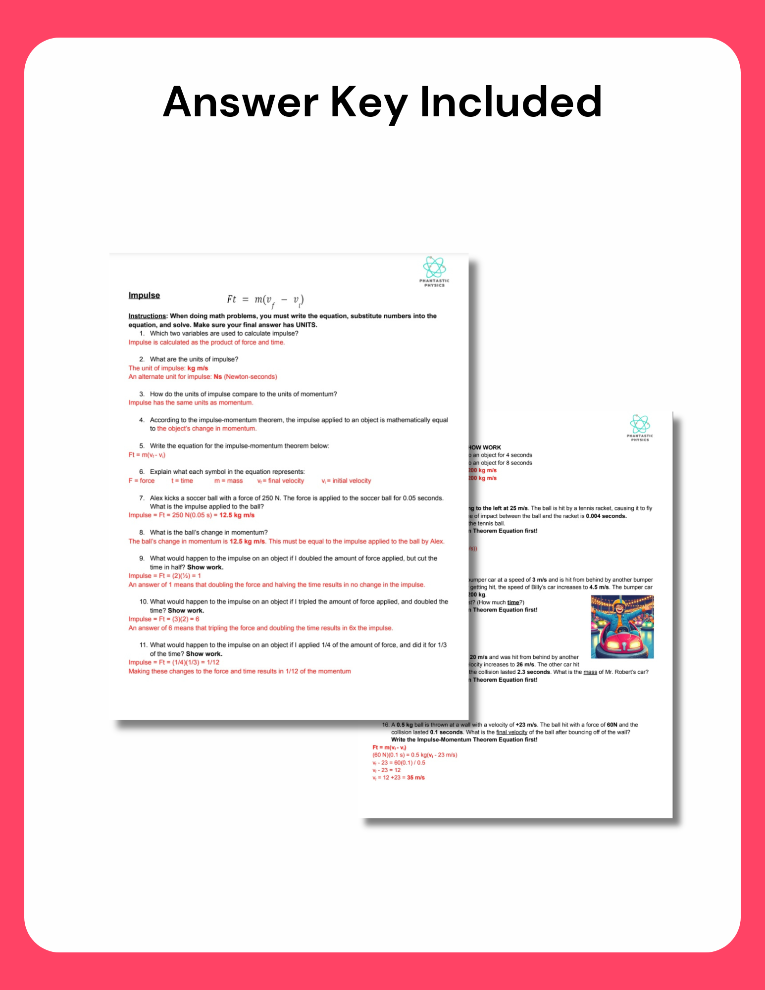 High School Physics: Impulse Assignment (Grades 9-12, NGSS Aligned ...