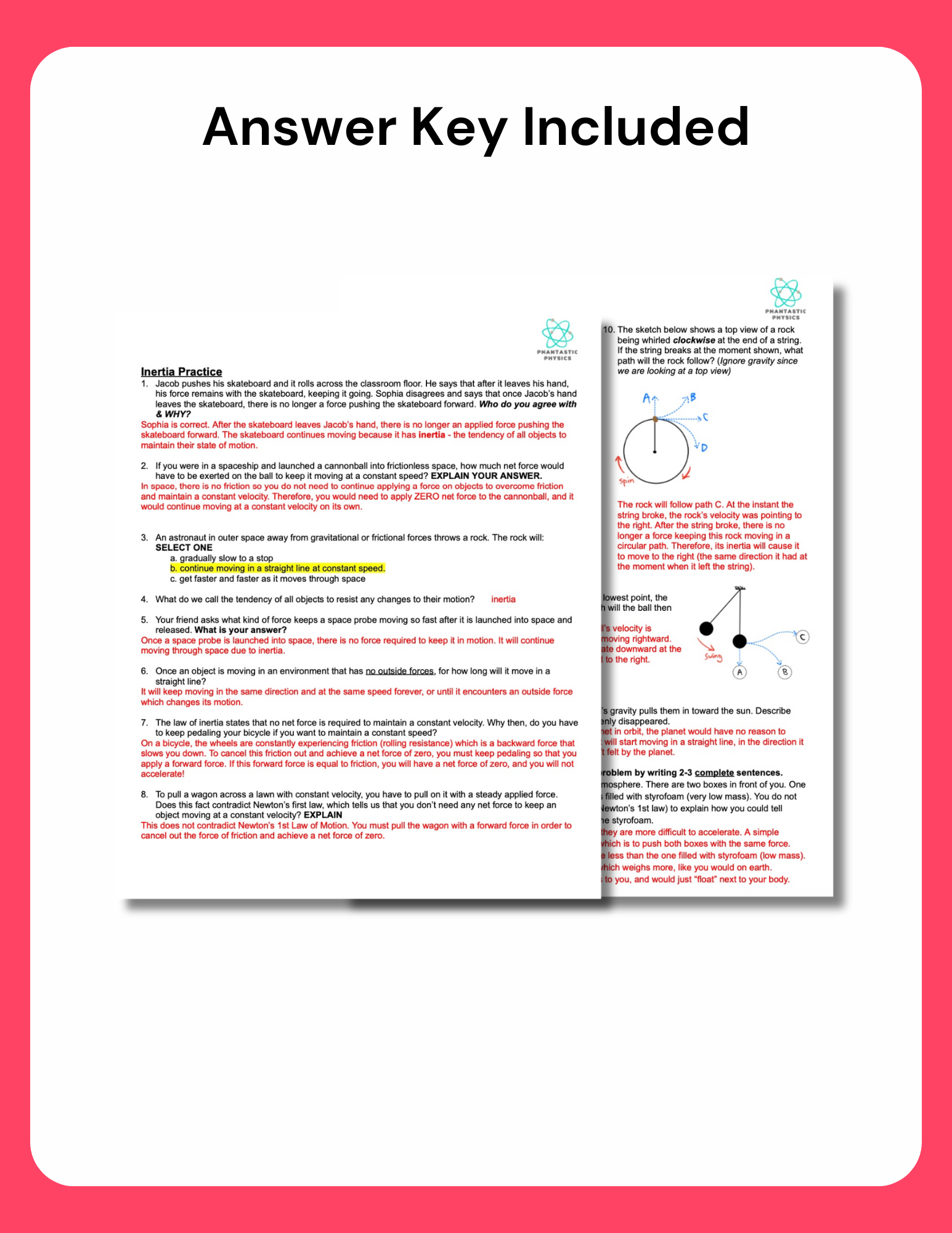 High School Physics Forces Understanding Inertia Assignment Grades 9