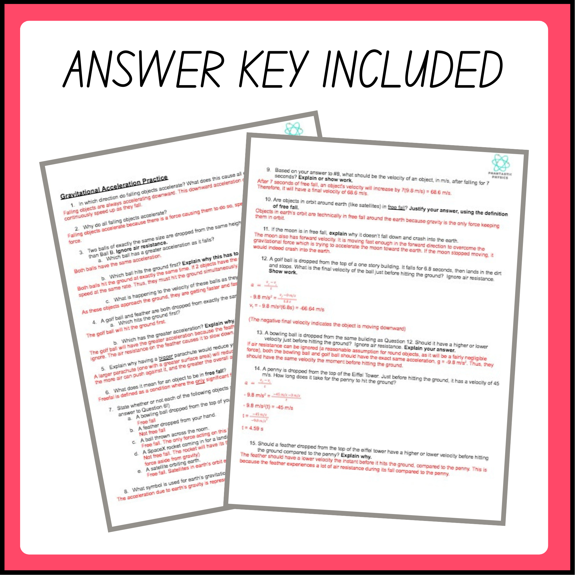 High School Physics: Gravitational Acceleration Assignment (Grades 9-1 – Phantastic Physics