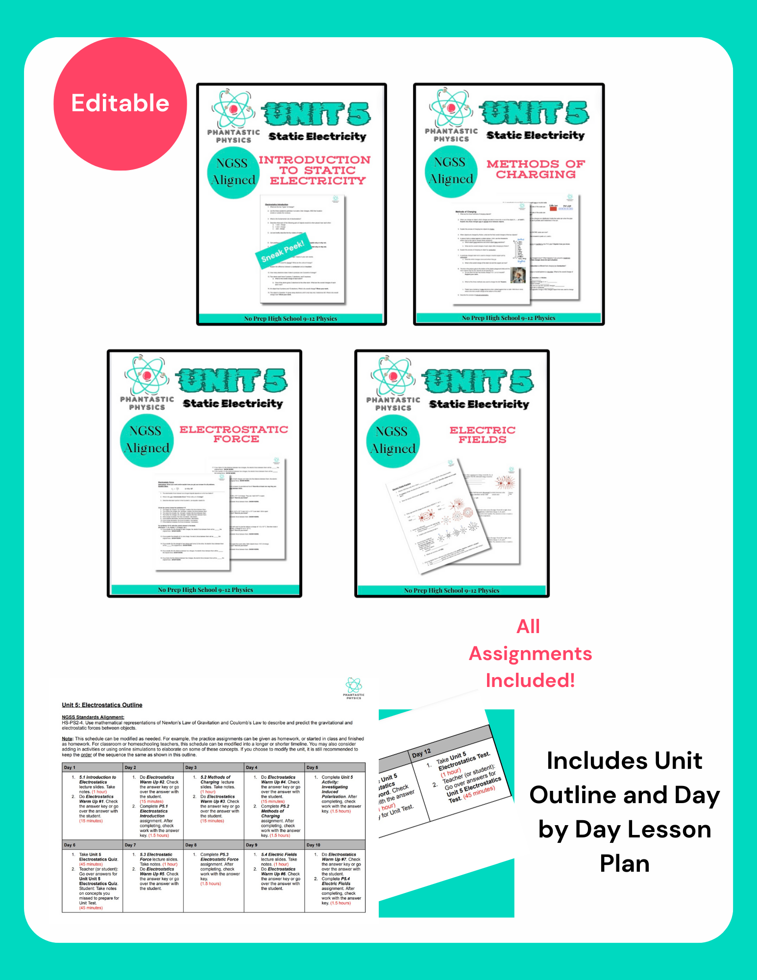 High School Physics Static Electricity: Complete Assignment Bundle NGS ...