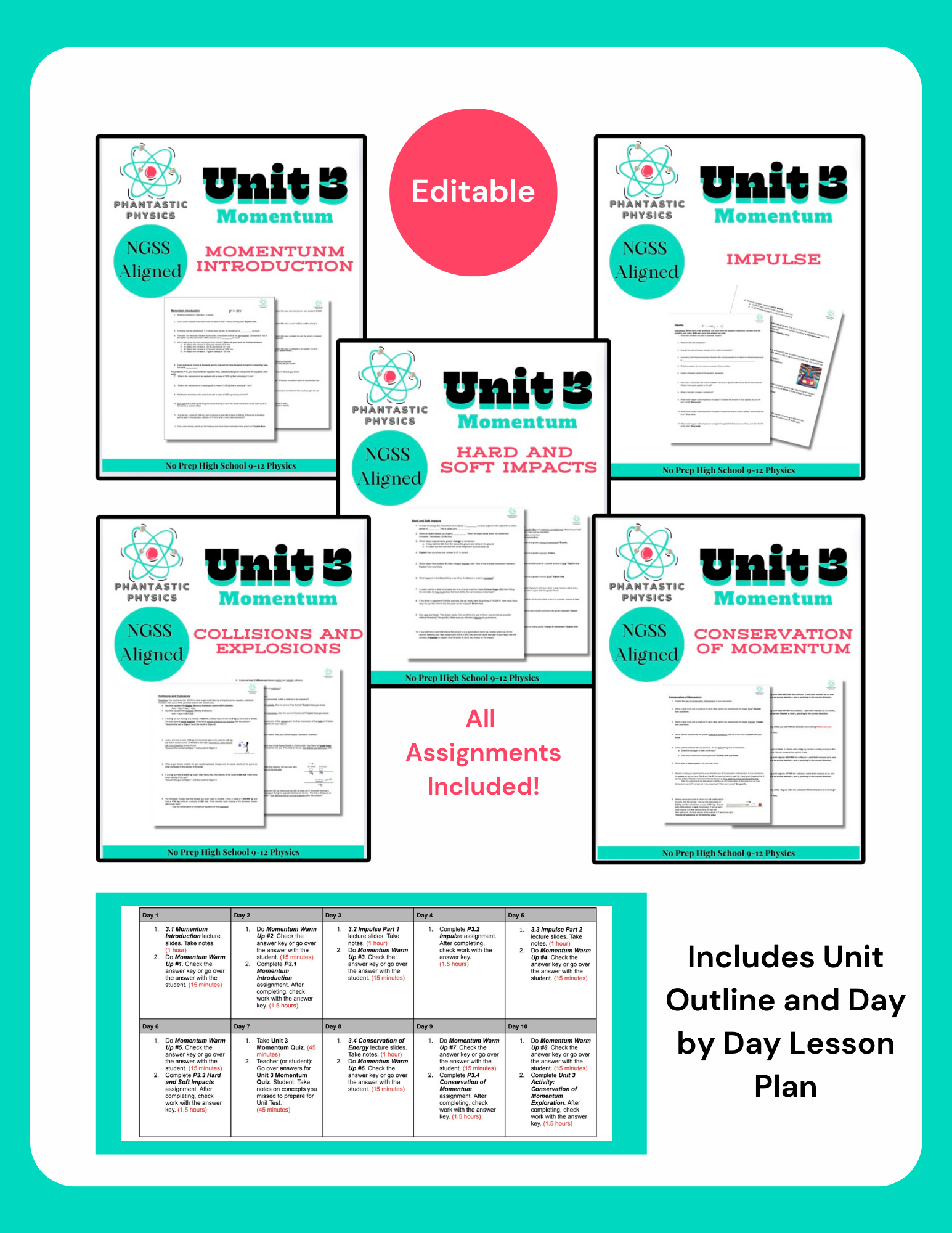 High School Physics Momentum: Complete Assignment Bundle NGSS Aligned ...