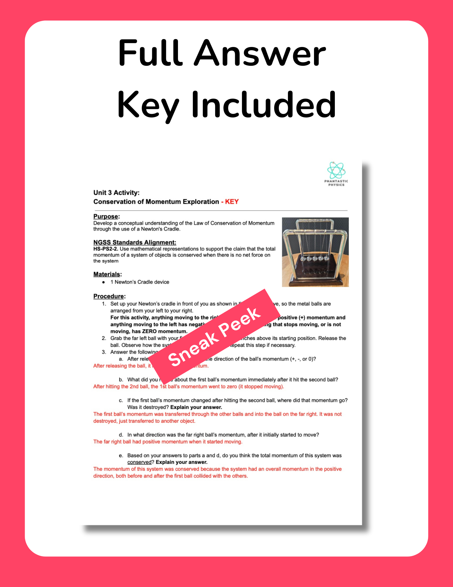 High School Physics: Conservation of Momentum Activity-Grades 9-12, NG ...