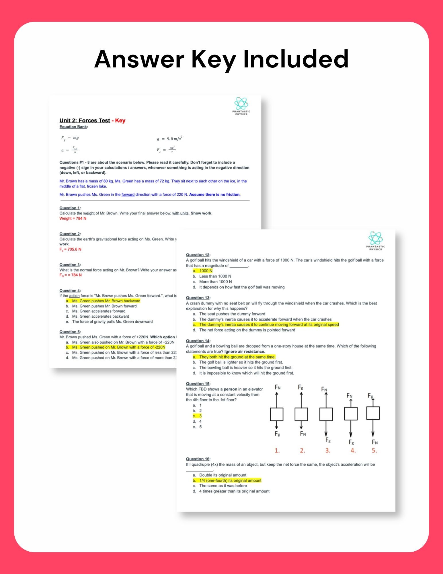 High School Physics: Forces Unit Assessment (Grades 9-12, NGSS Aligned ...