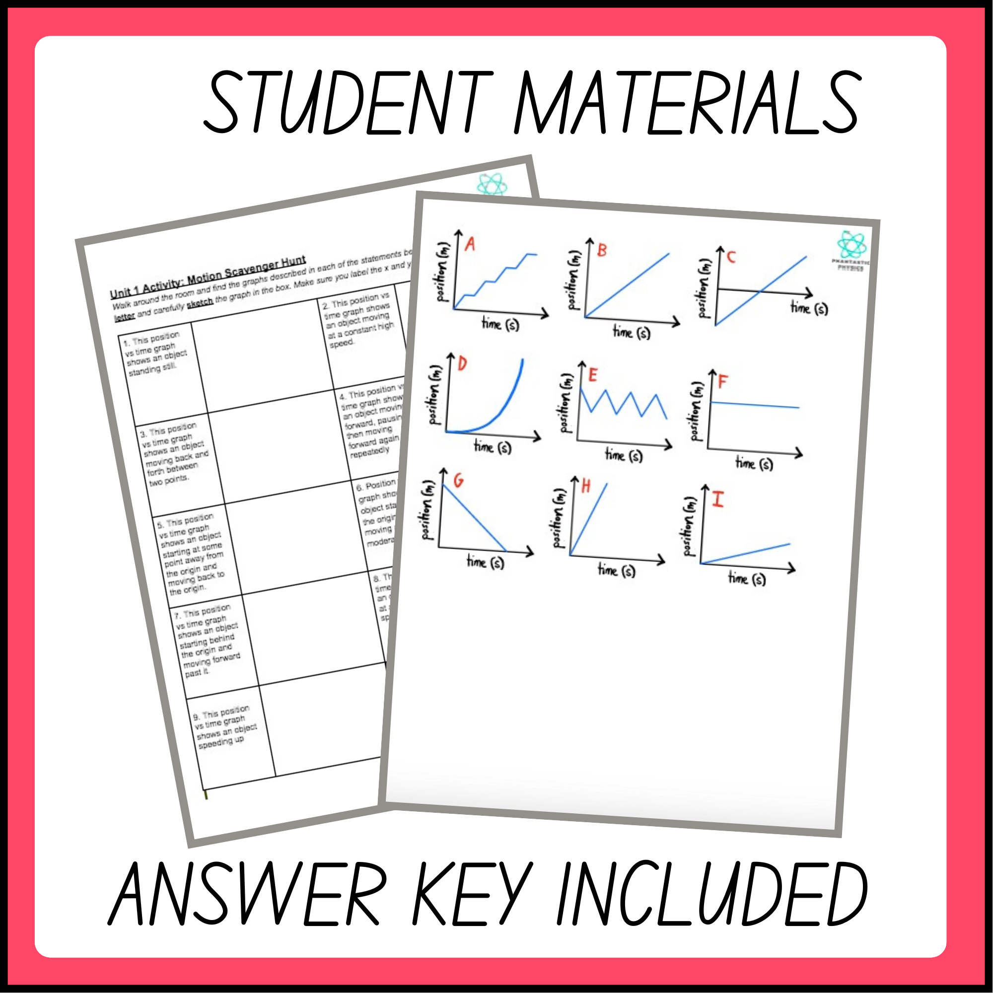 High School Physics:Position vs Time Graphing Scavenger Hunt Activity ...
