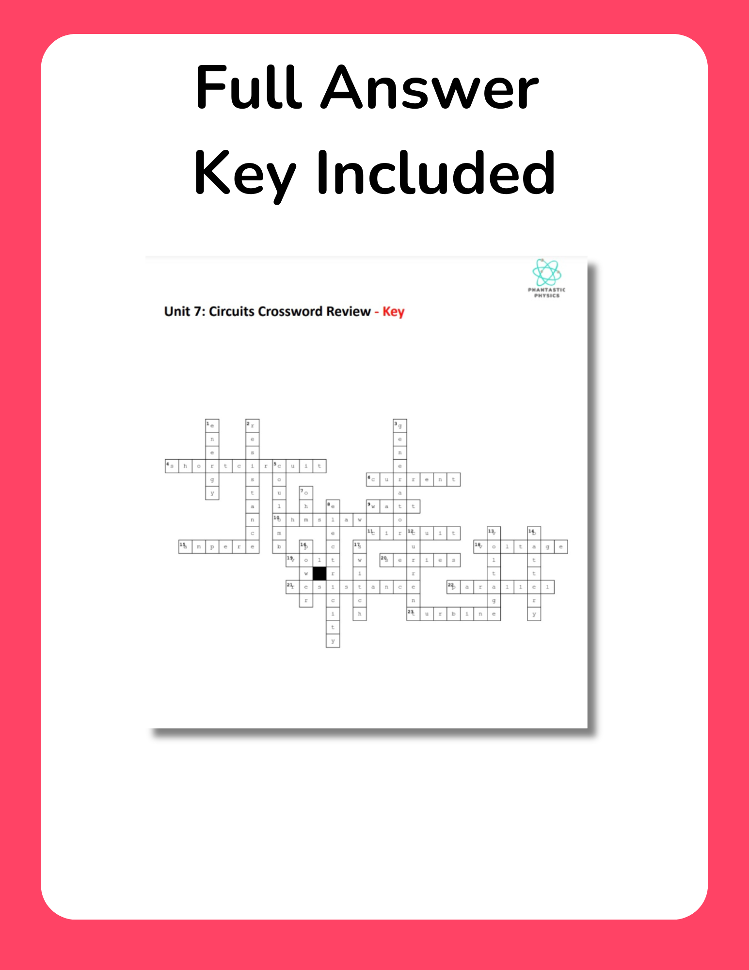 High School Physics: Circuits Crossword Puzzle Review-Grades 9-12, NGS ...