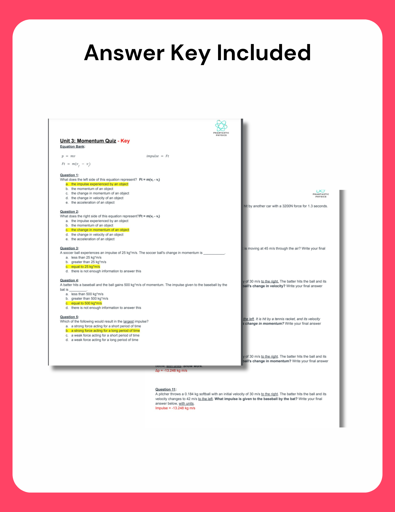High School Physics: Momentum Quiz #1 - Grades 9-12, NGSS Aligned Asse ...