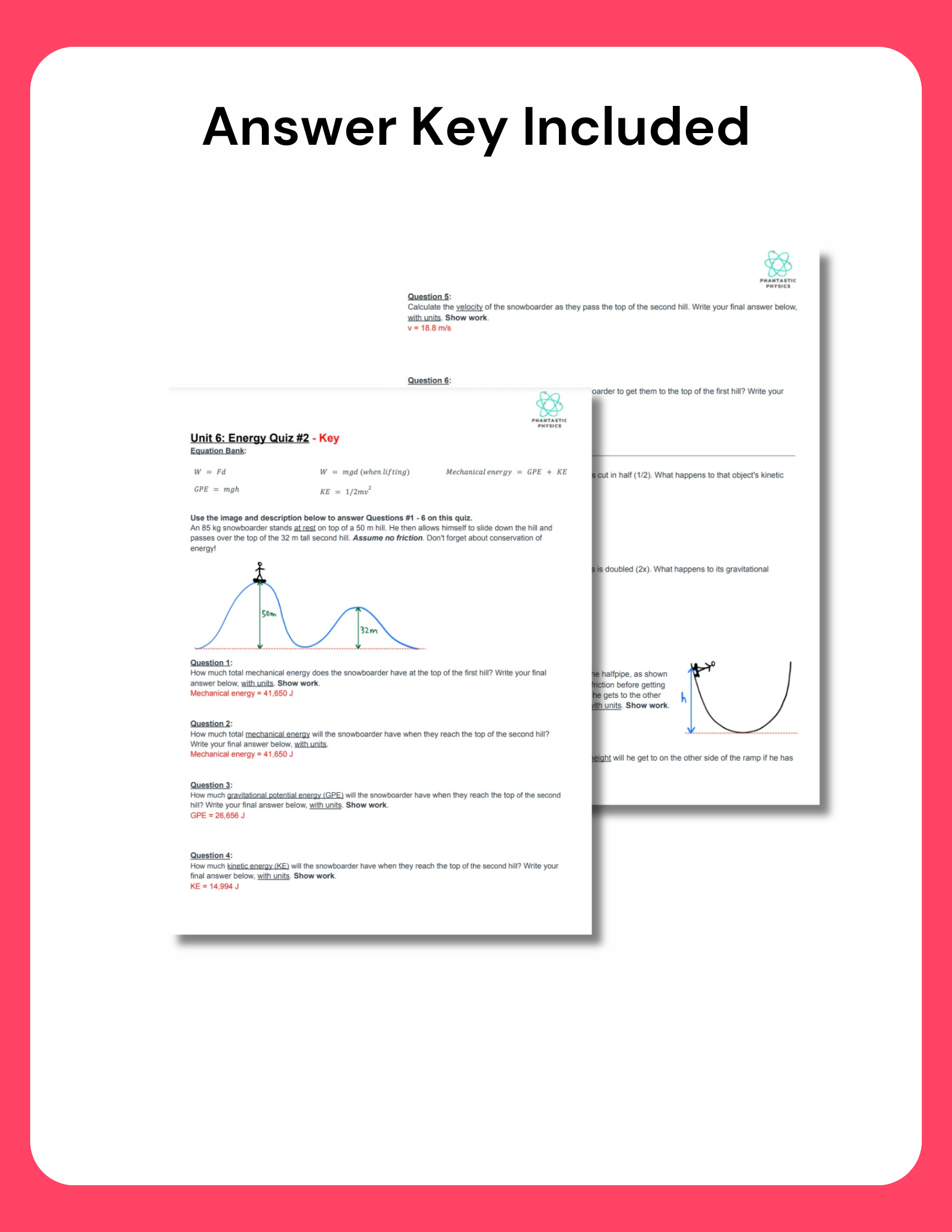 High School Physics: Energy Quiz #2 - Grades 9-12, NGSS Aligned ...