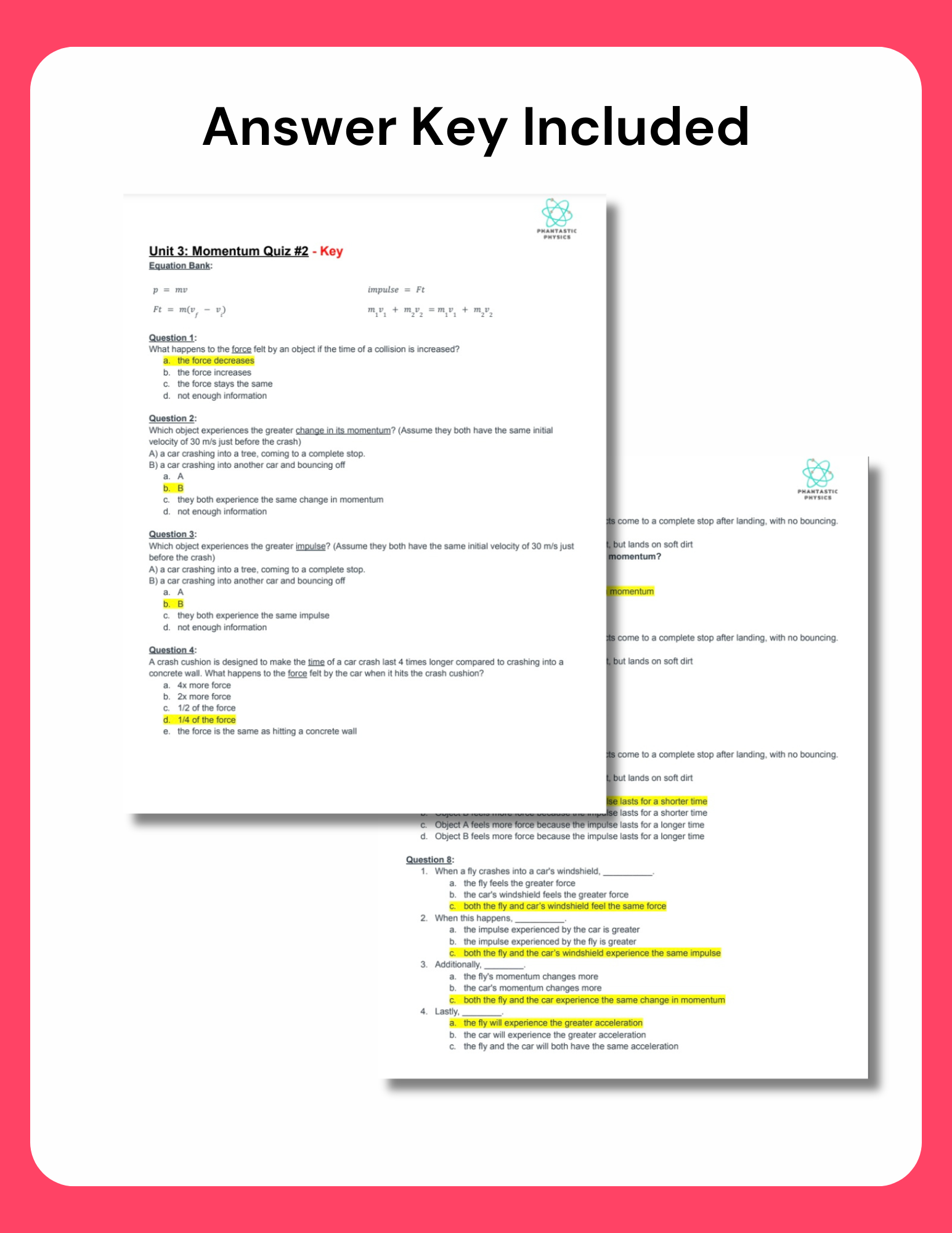 High School Physics: Momentum Quiz #2 - Grades 9-12, NGSS Aligned Asse ...