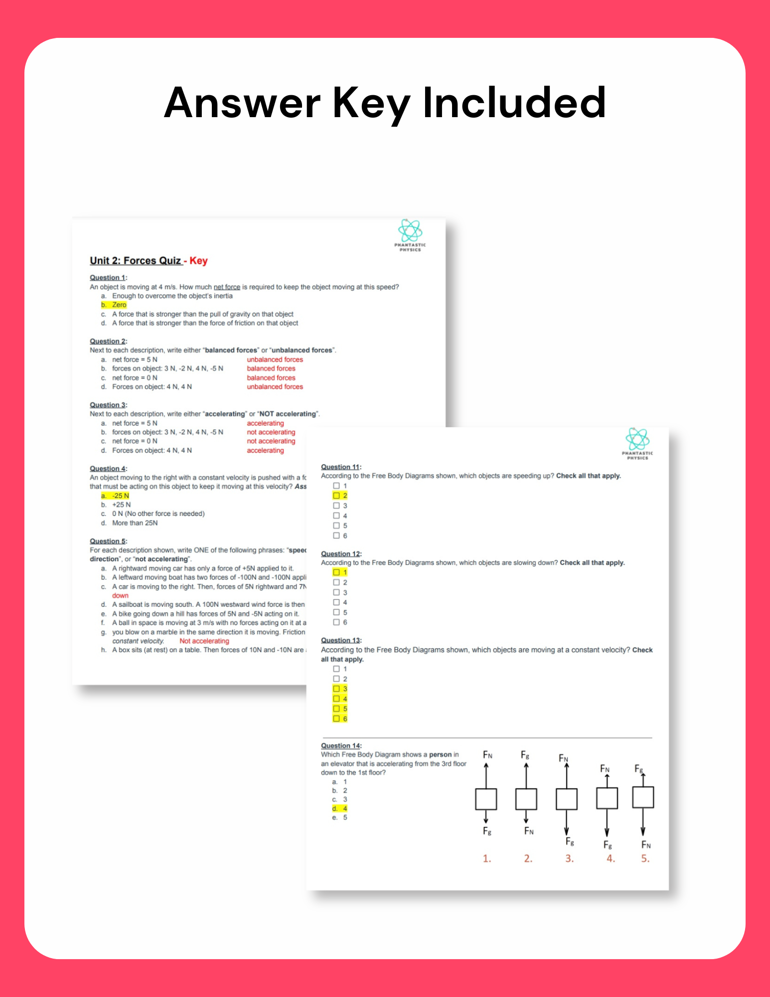 High School Physics: Forces Unit Quiz (Grades 9-12, NGSS Aligned ...