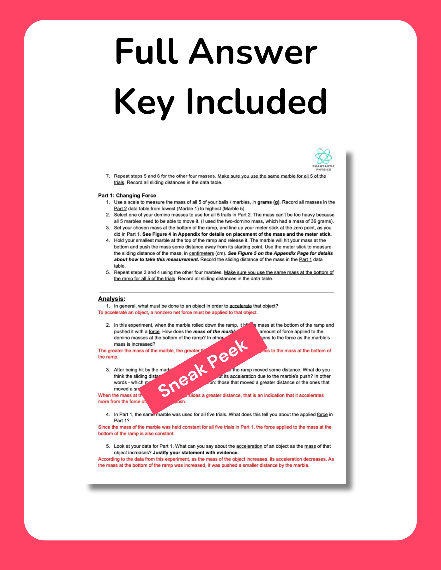 High School Physics: Law of Acceleration Activity (Grades 9-12, NGSS A ...