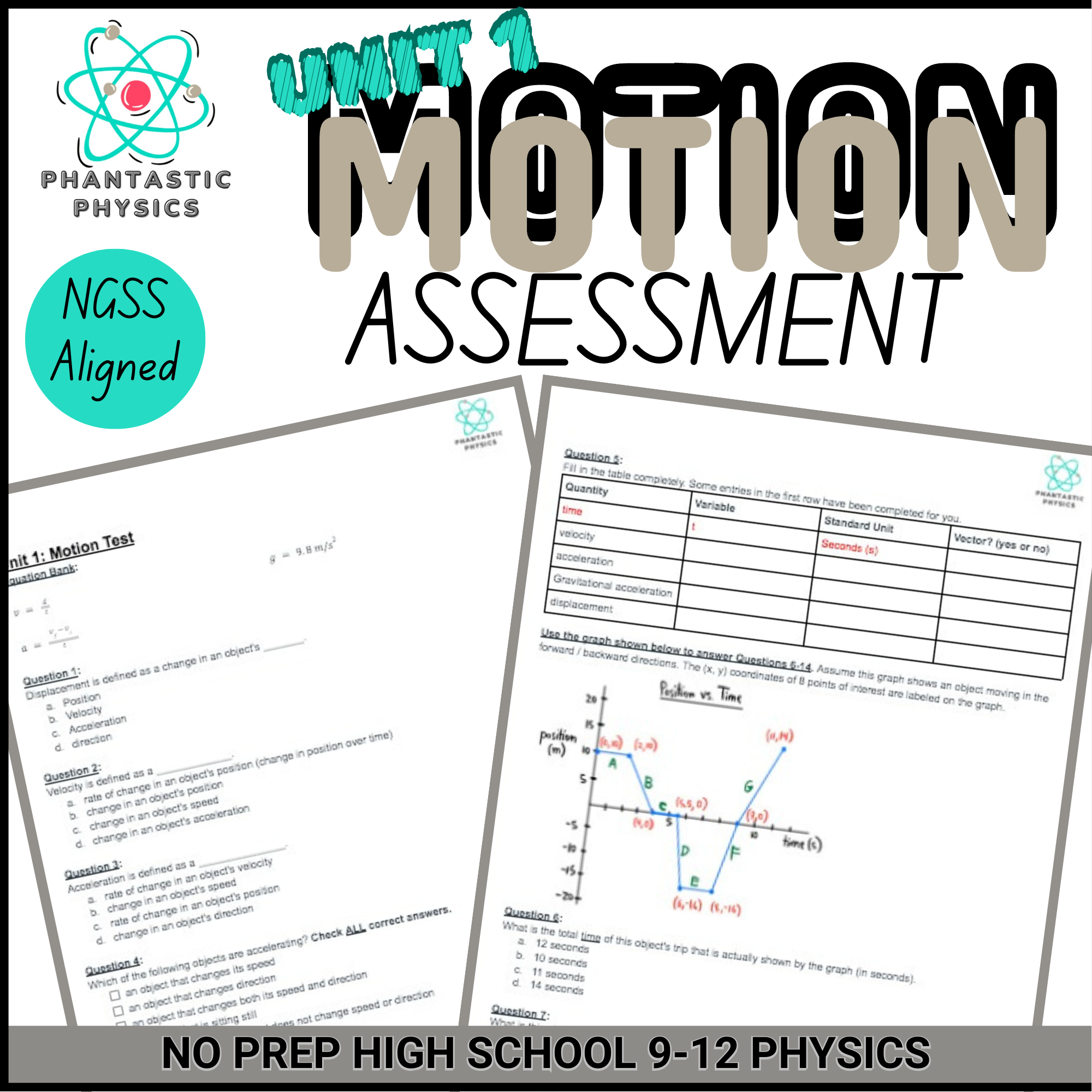 High School Physics: Motion Unit Assessment (Grades 9-12, NGSS Aligned ...