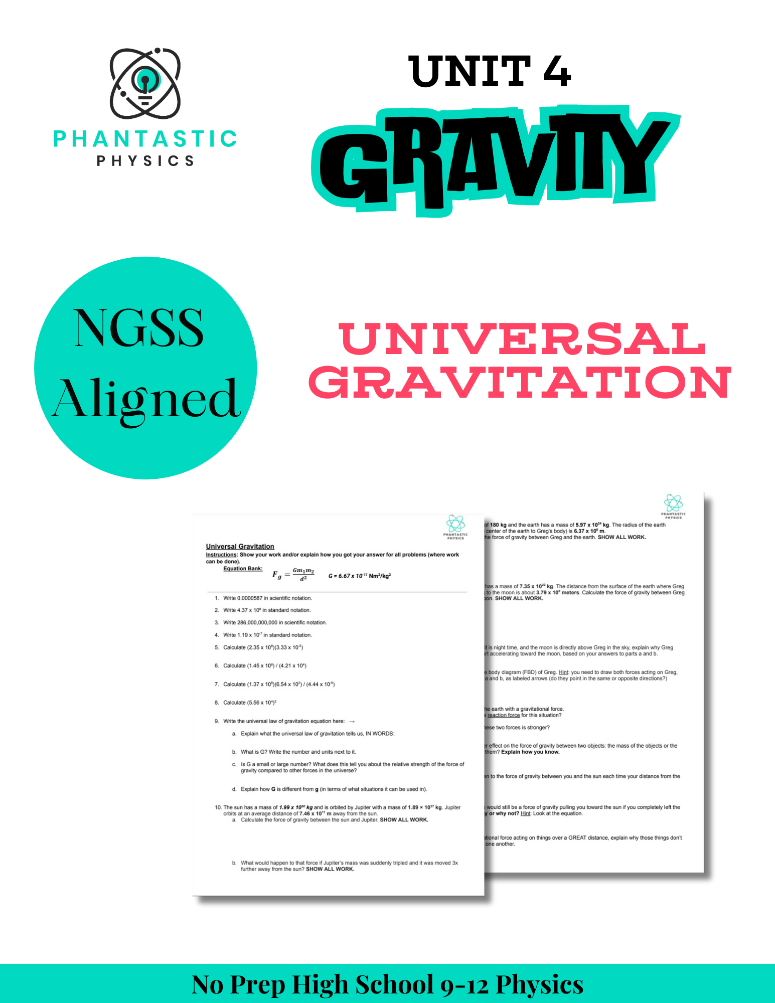 High School Physics: Universal Gravitation Assignment-Grades 9-12, NGS ...