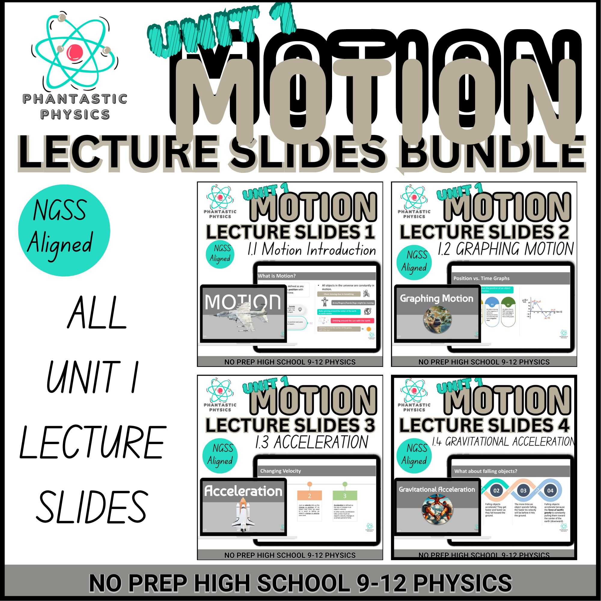 High School Physics: Motion Unit Slide Deck Bundle (Grades 9-12, NGSS ...