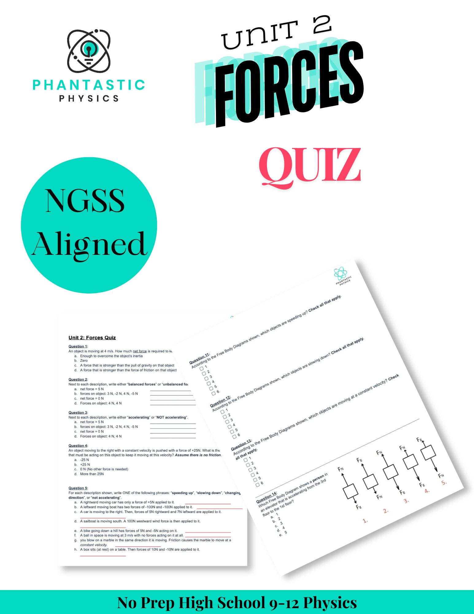High School Physics: Forces Unit Quiz (Grades 9-12, NGSS Aligned ...