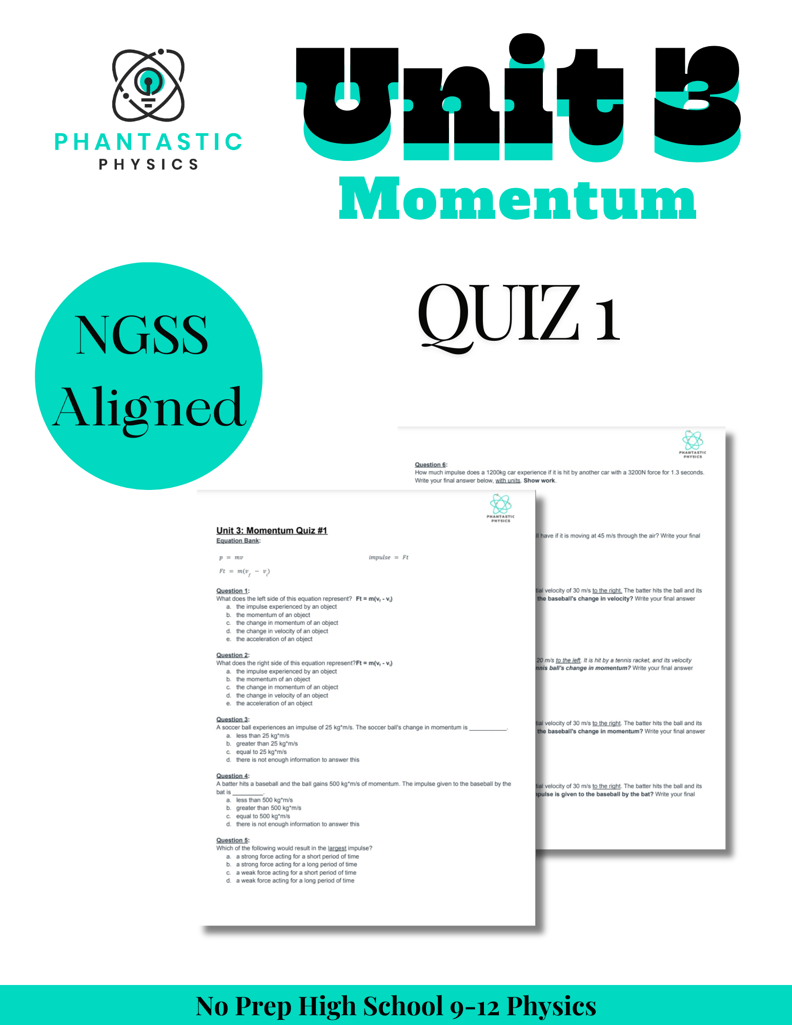 High School Physics: Momentum Quiz #1 - Grades 9-12, NGSS Aligned Asse ...