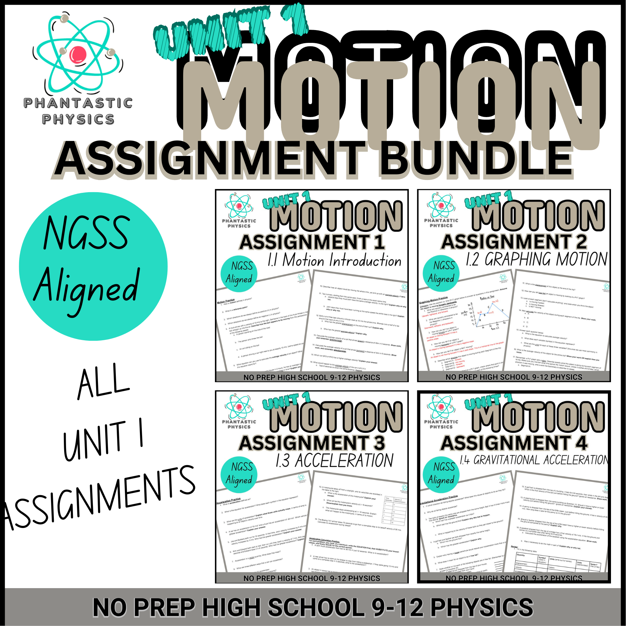 High School Physics: Complete Motion Unit Assignments Bundle-Grades 9 ...
