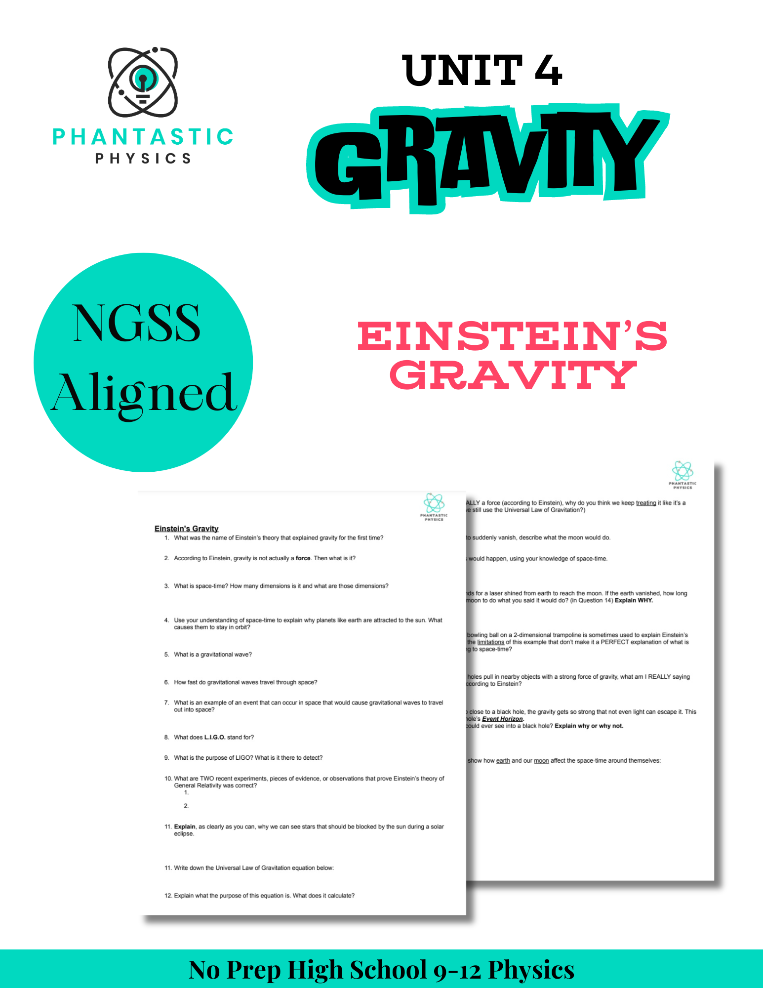 High School Physics: Einstein's Gravity Assignment - Grades 9-12, NGSS ...