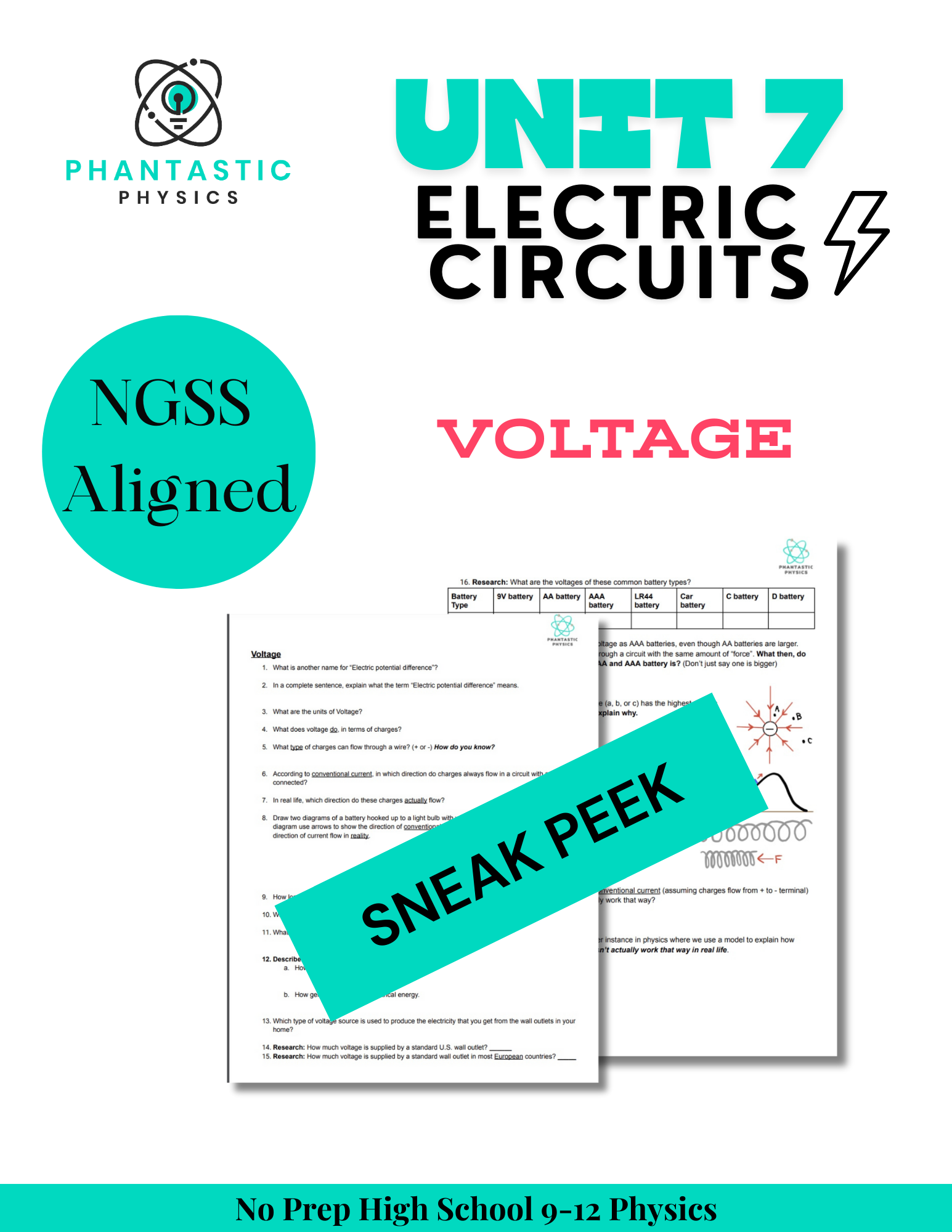 High School Physics: Voltage Assignment - Grades 9-12, NGSS Aligned ...
