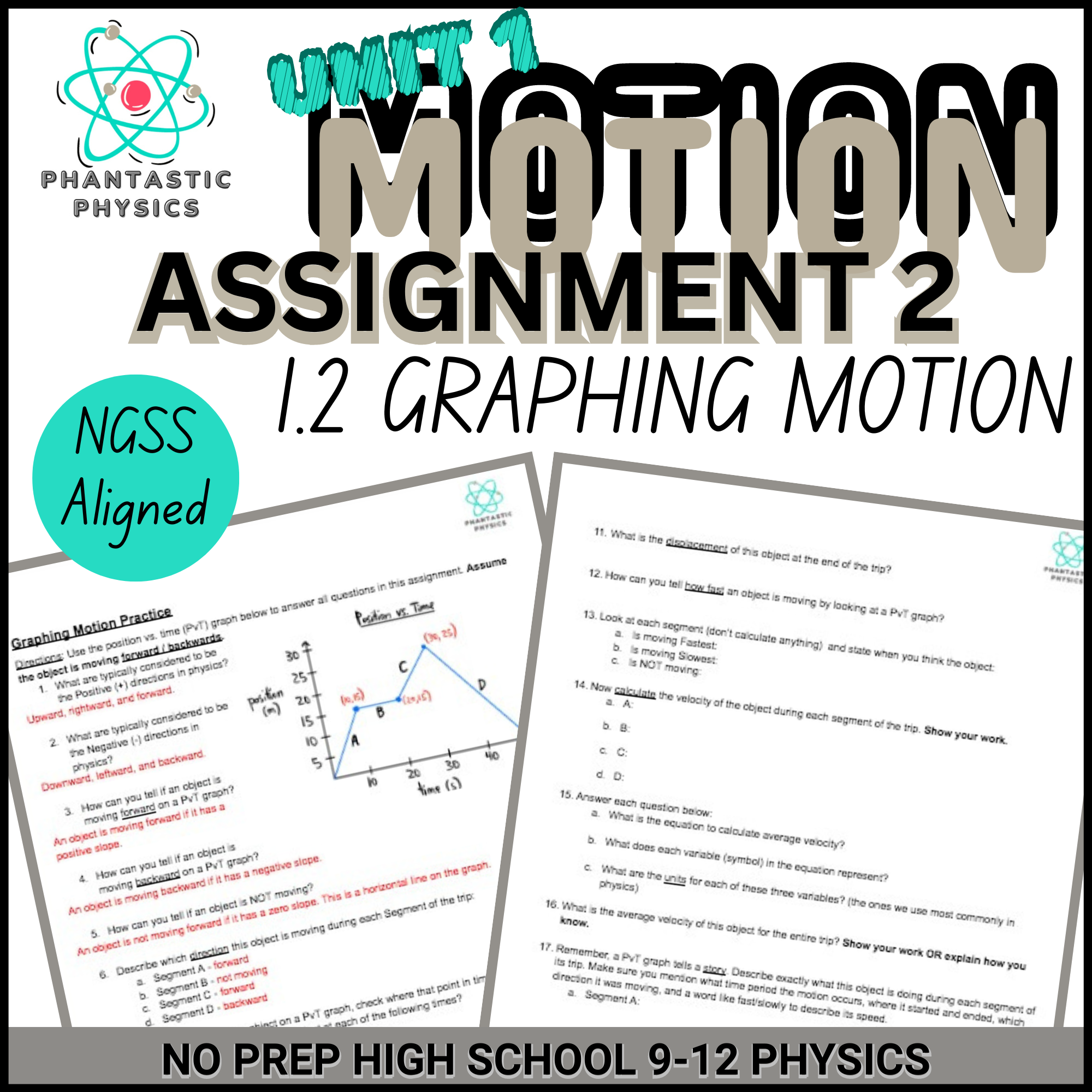 High School Physics: Graphing Motion Assignment (Grades 9-12, NGSS Ali – Phantastic Physics