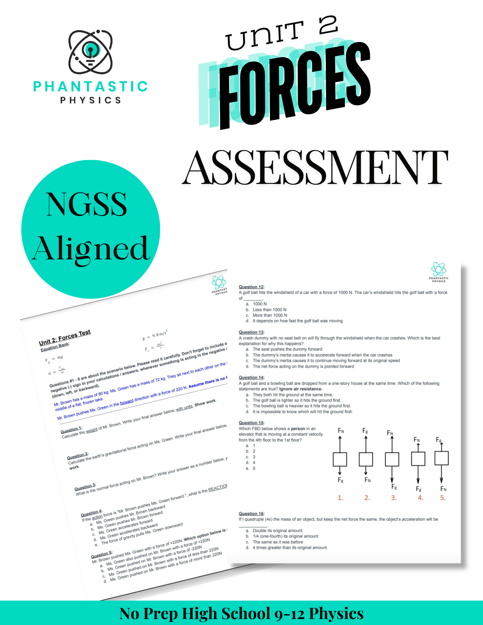 High School Physics: Forces Unit Assessment (Grades 9-12, NGSS Aligned ...