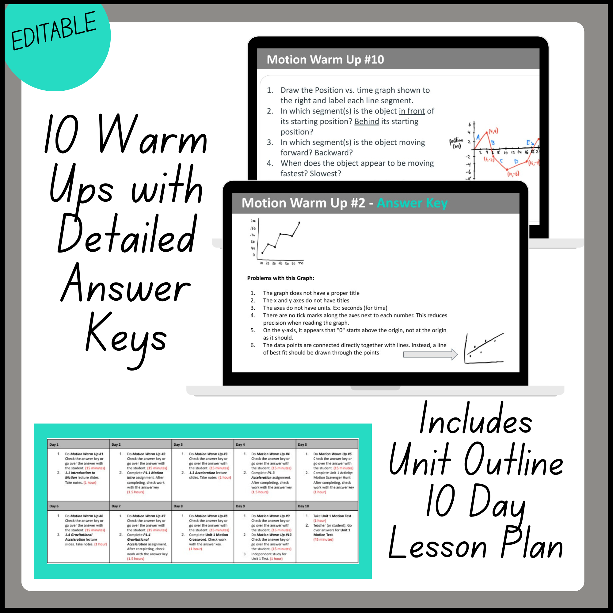 High School Physics: 10 Warmups for Motion Unit (Grades 9-12, NGSS Ali ...