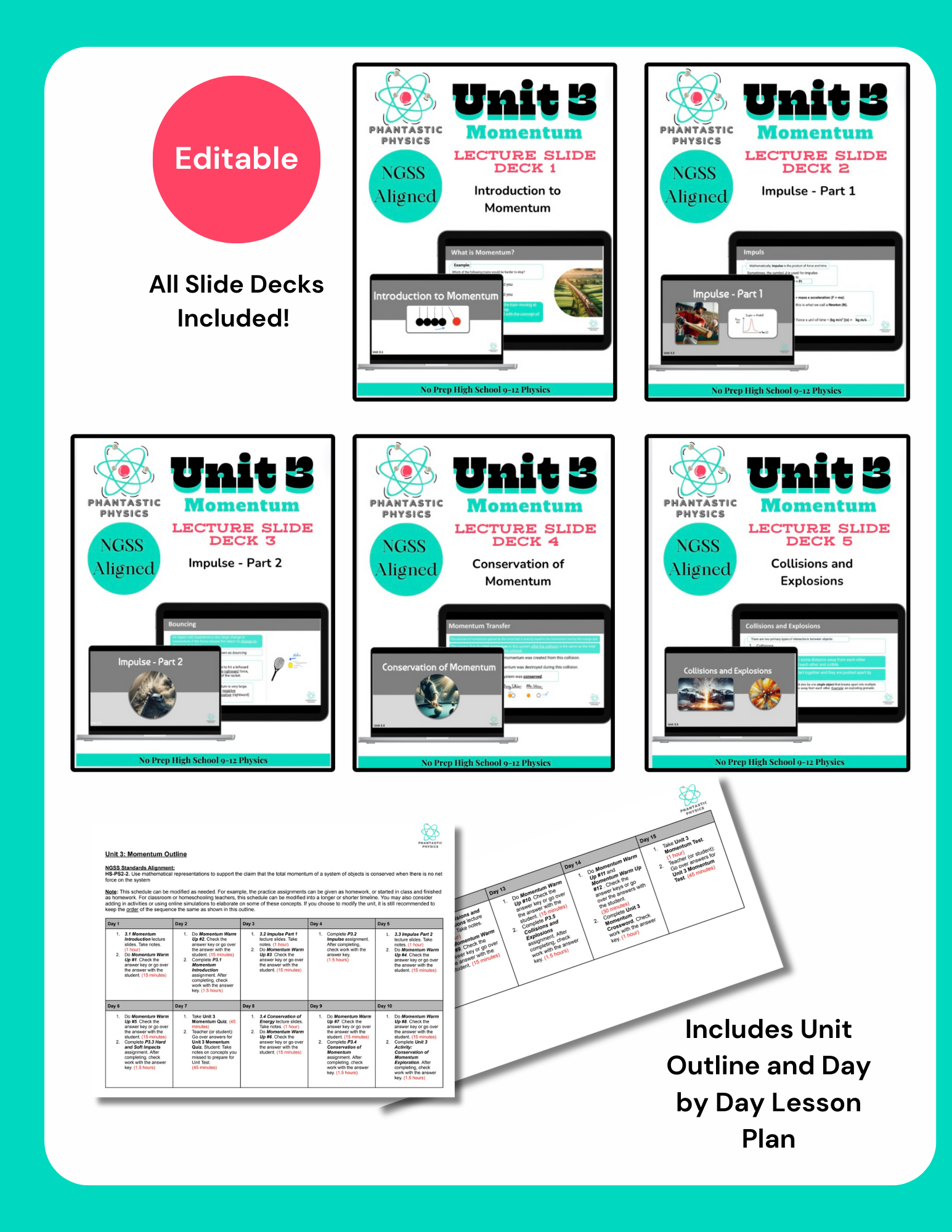 High School Physics Momentum: Complete Slide Deck Bundle NGSS-Aligned ...