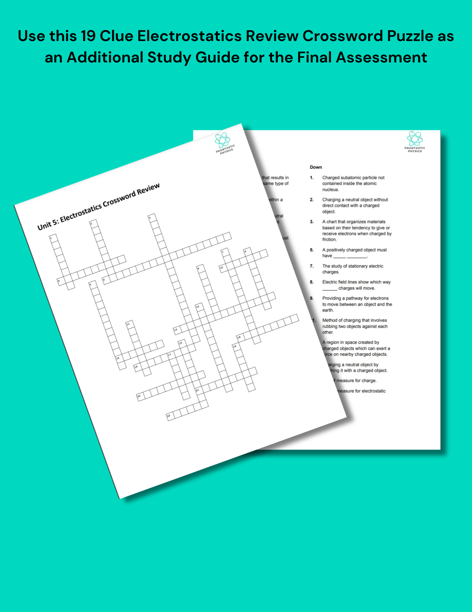 High School Physics: Electrostatics Crossword Puzzle Review - Grades 9 ...