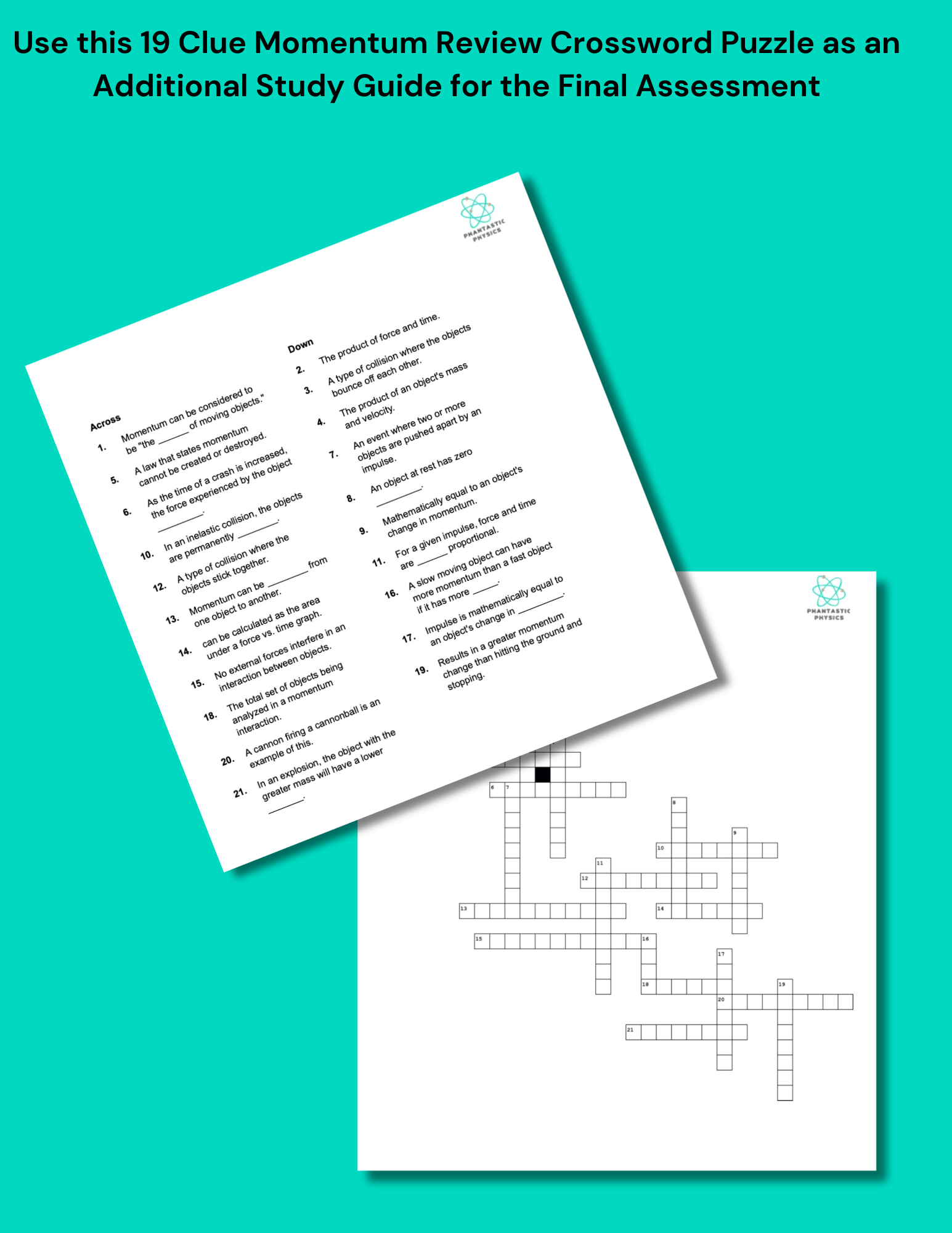 High School Physics: Momentum Crossword Review - Grades 9-12, NGSS Ali ...